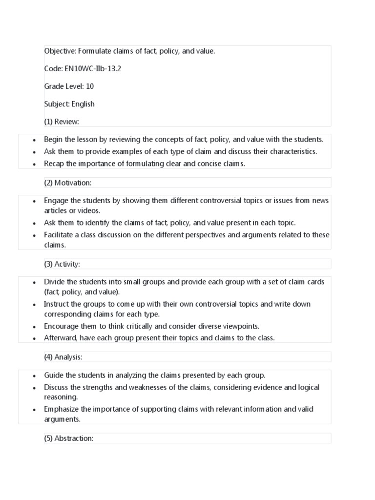 Claims of Fact, Policy, Value | PDF | Evidence | Argument