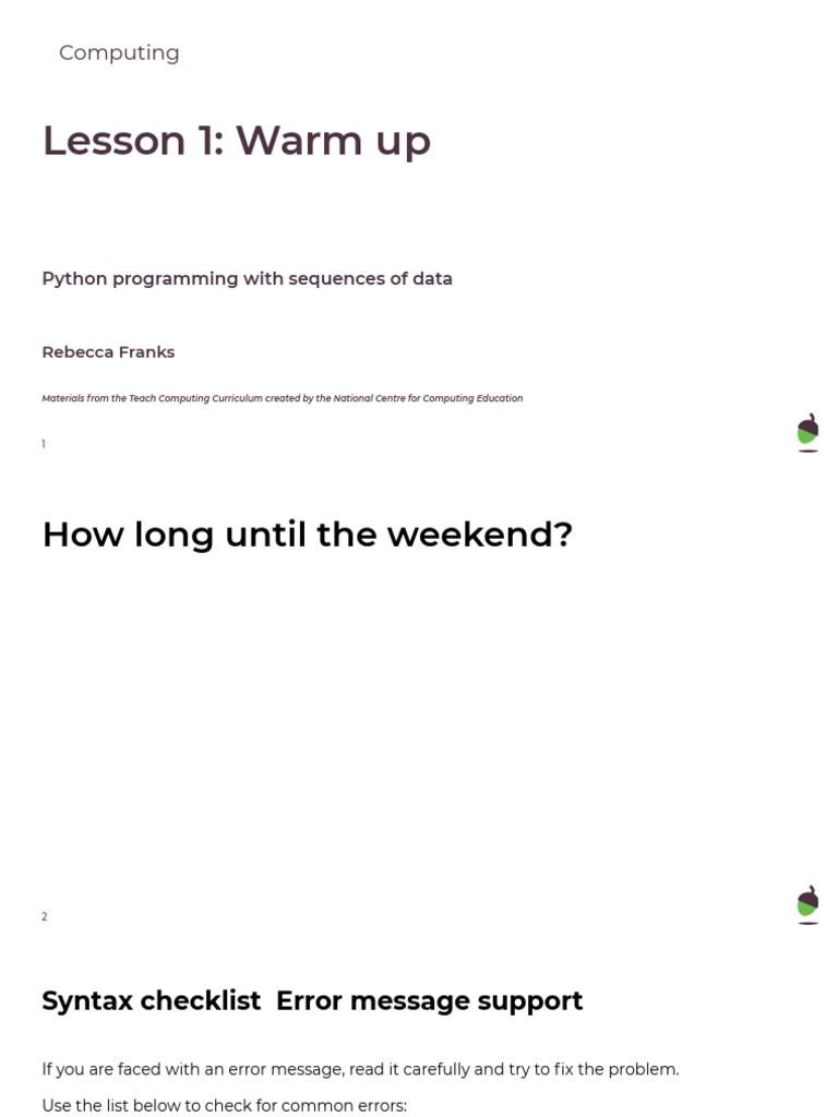 Computing Key Stage 3 Lesson COMy9u5L1 | PDF | Workweek And Weekend ...