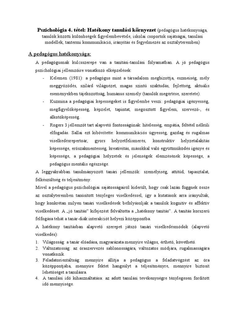 4.pszich Hatékony Tanulási Környezet | PDF
