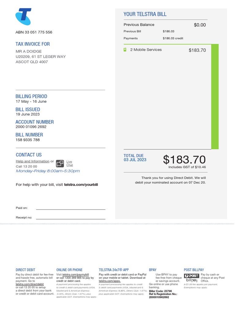 Telstra Bill | PDF | Debit Card | Payments