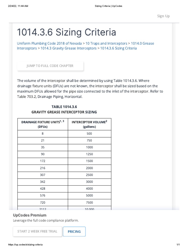 Sizing Criteria - UpCodes | PDF