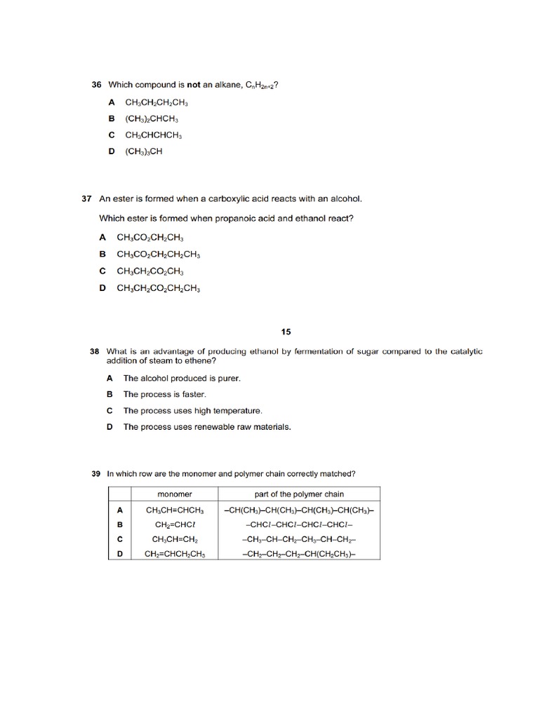 Mcq Organic Chem Qs Igcse Pdf