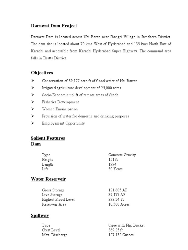 Darawat Dam Project description | PDF | Spillway | Dam