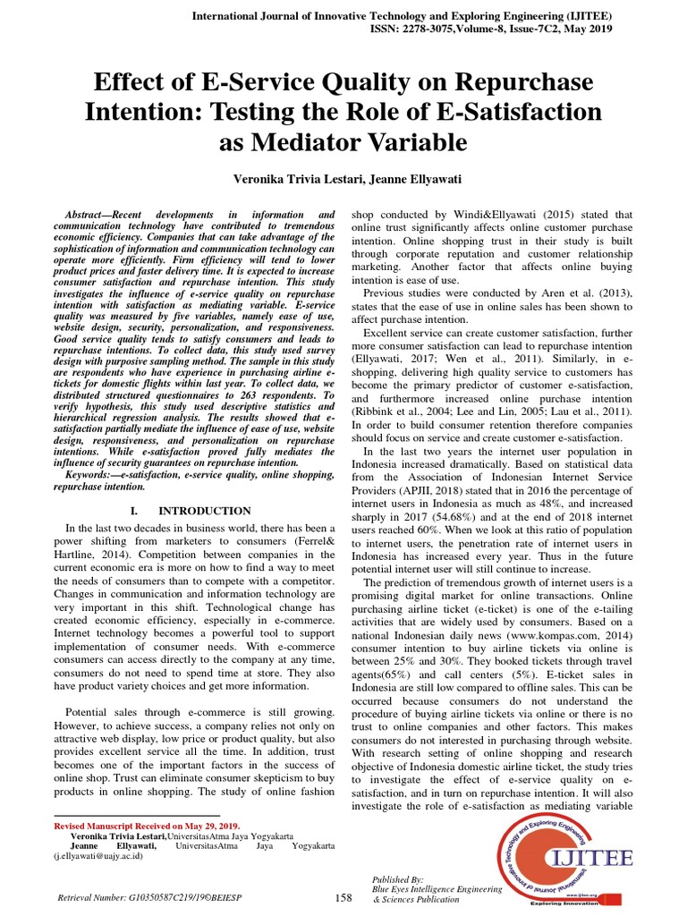 E-Service Quality & Repurchase Intentions | PDF | Customer Satisfaction ...