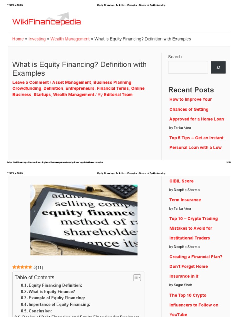 Equity Financing - Definition - Examples - Source of Equity Financing | PDF | Equity (Finance ...