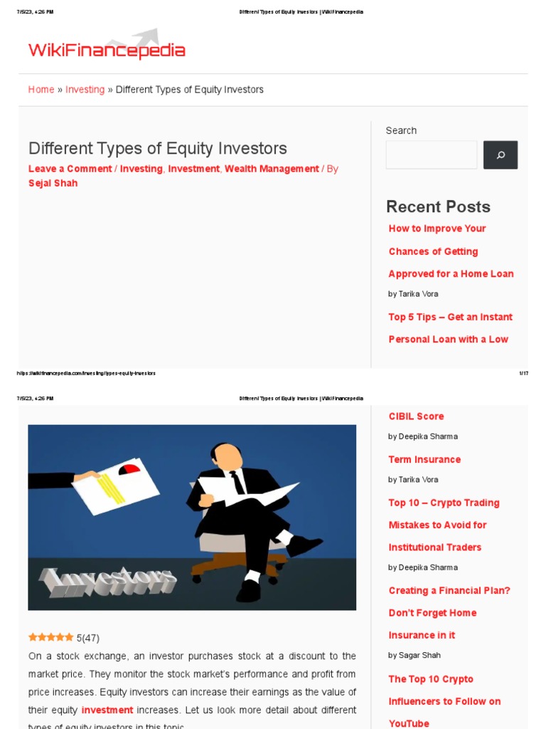 Different Types of Equity Investors - WikiFinancepedia | PDF | Stocks ...
