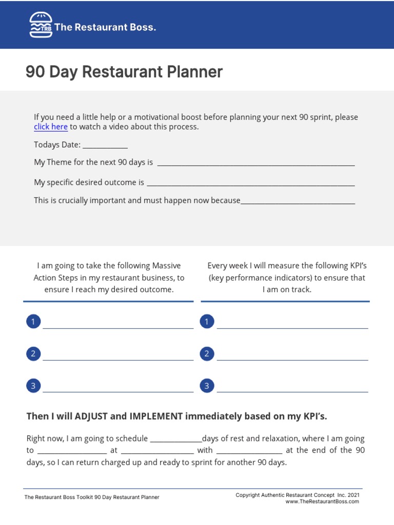 The Restaurant Boss Toolkit 90 Day Restaurant Planner | PDF | Career ...