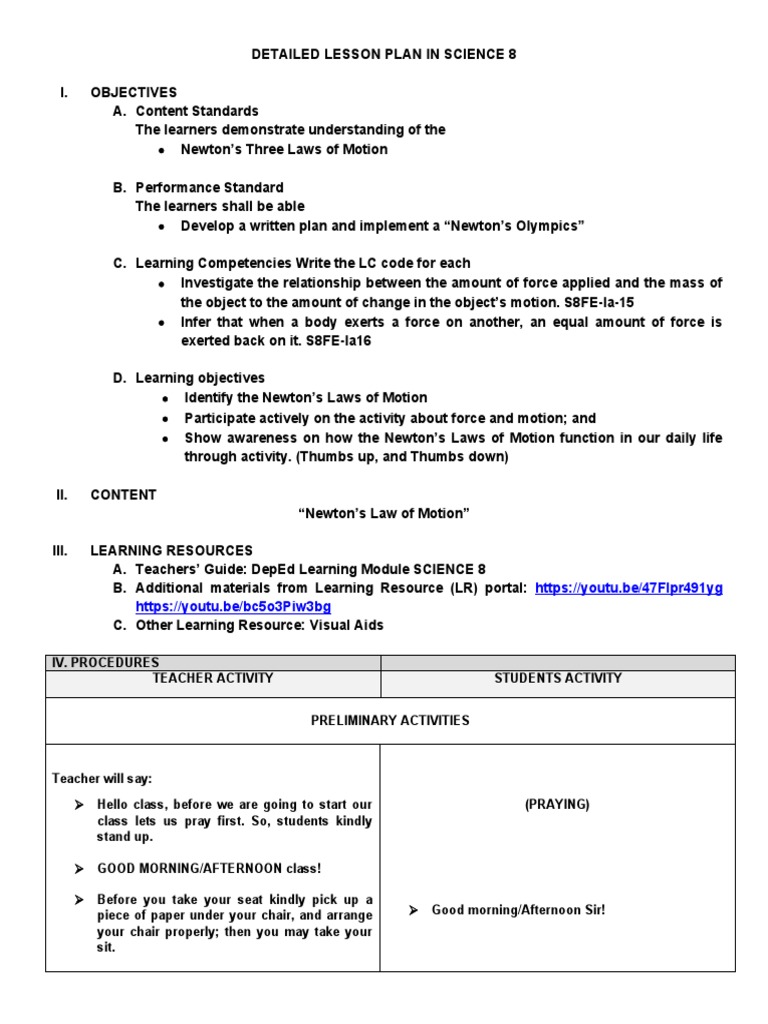 Newton's Laws Lesson Plan | PDF | Force | Newton's Laws Of Motion