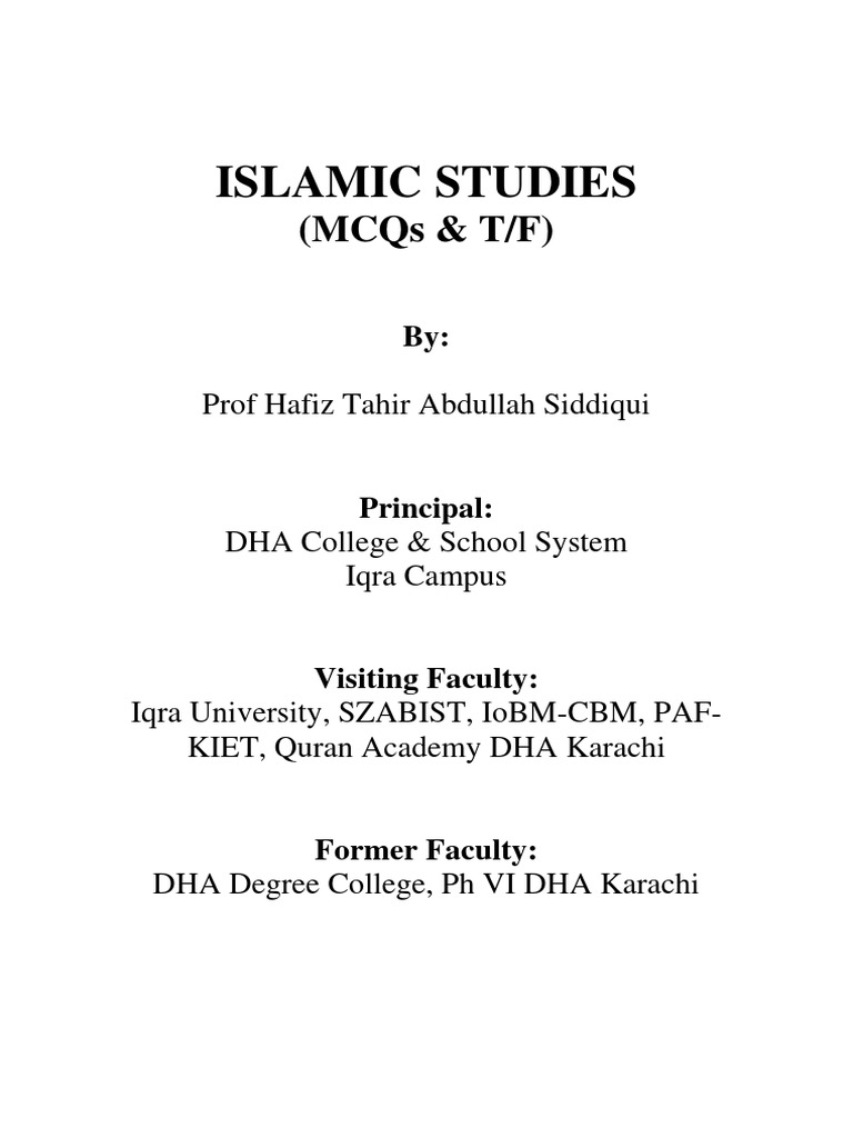 MCQs For Quizzes For Islamic Studies by Prof Hafiz Tahir | PDF ...