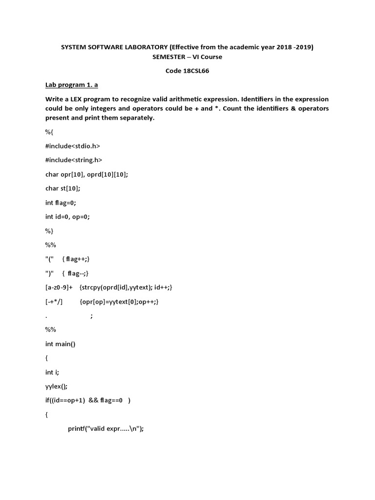 Lex Yacc - Pgms | PDF | Software Development | Computer Science