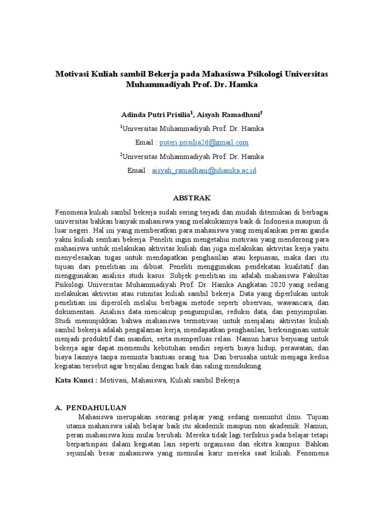 Motivasi Kuliah Sambil Bekerja Pada Mahasiswa | PDF