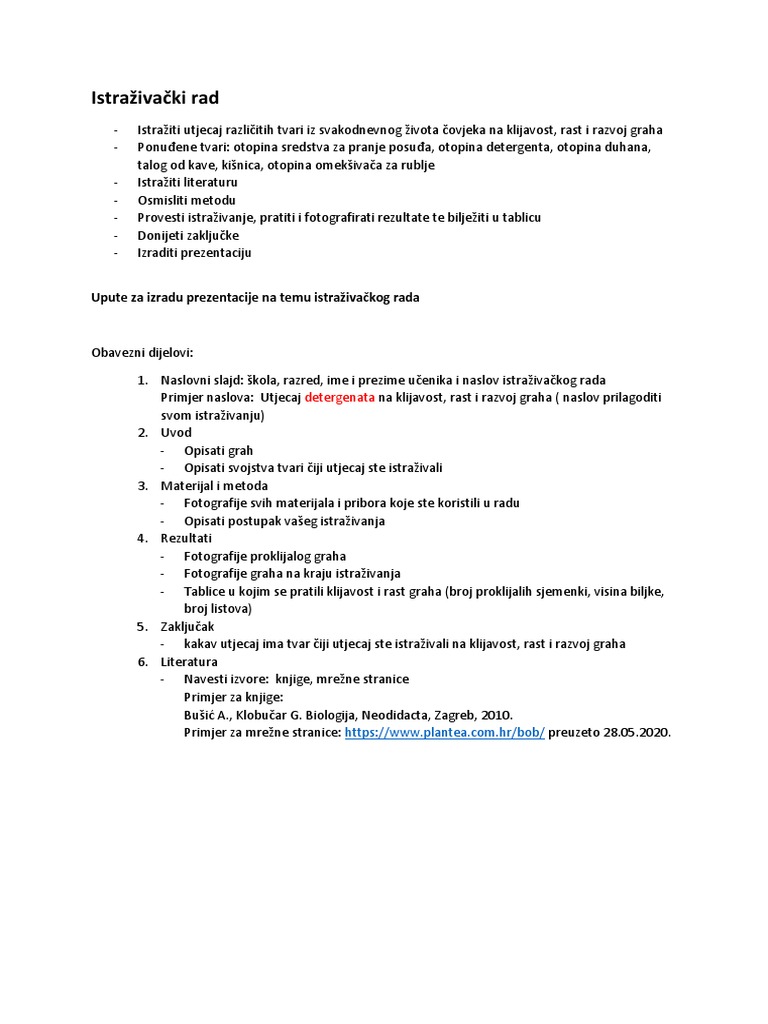 Upute Za Provedbu Istraživačkog Rada I Izradu Prezentacije | PDF