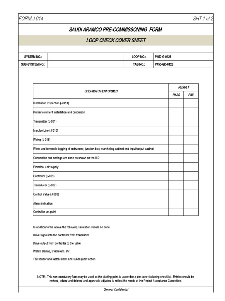 J-014 Loop Check Cover Sheet | PDF | Valve | Computer Engineering J-014 Loop Check Cover Sheet | PDF | Valve | Computer Engineering