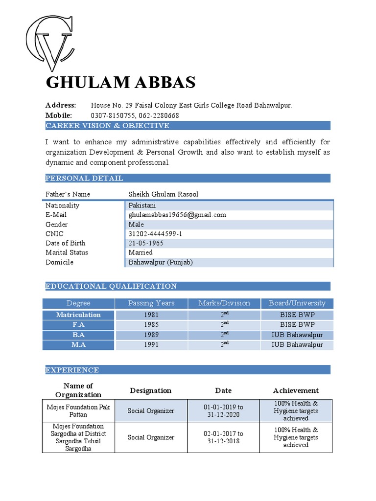 Ghulam Abbas CV - 29!5!2023 - Revised | PDF