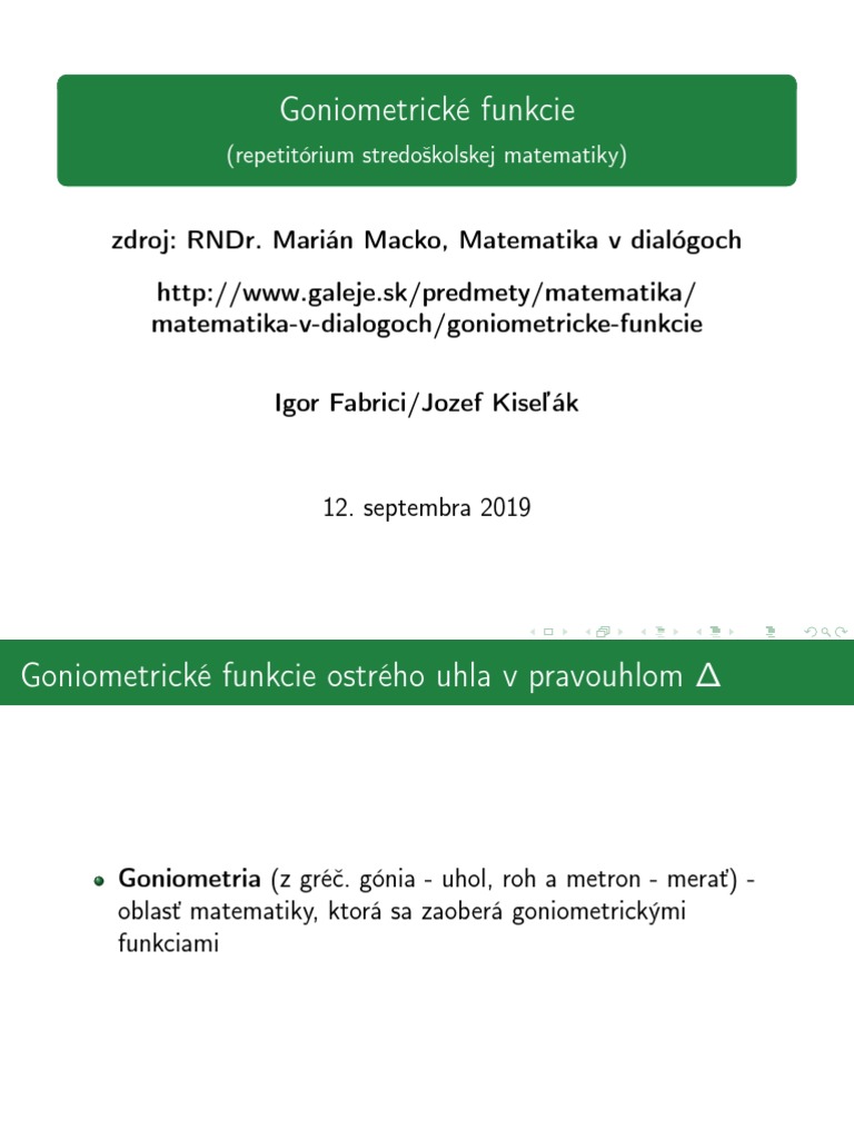 Goniometrické Funkcie | PDF