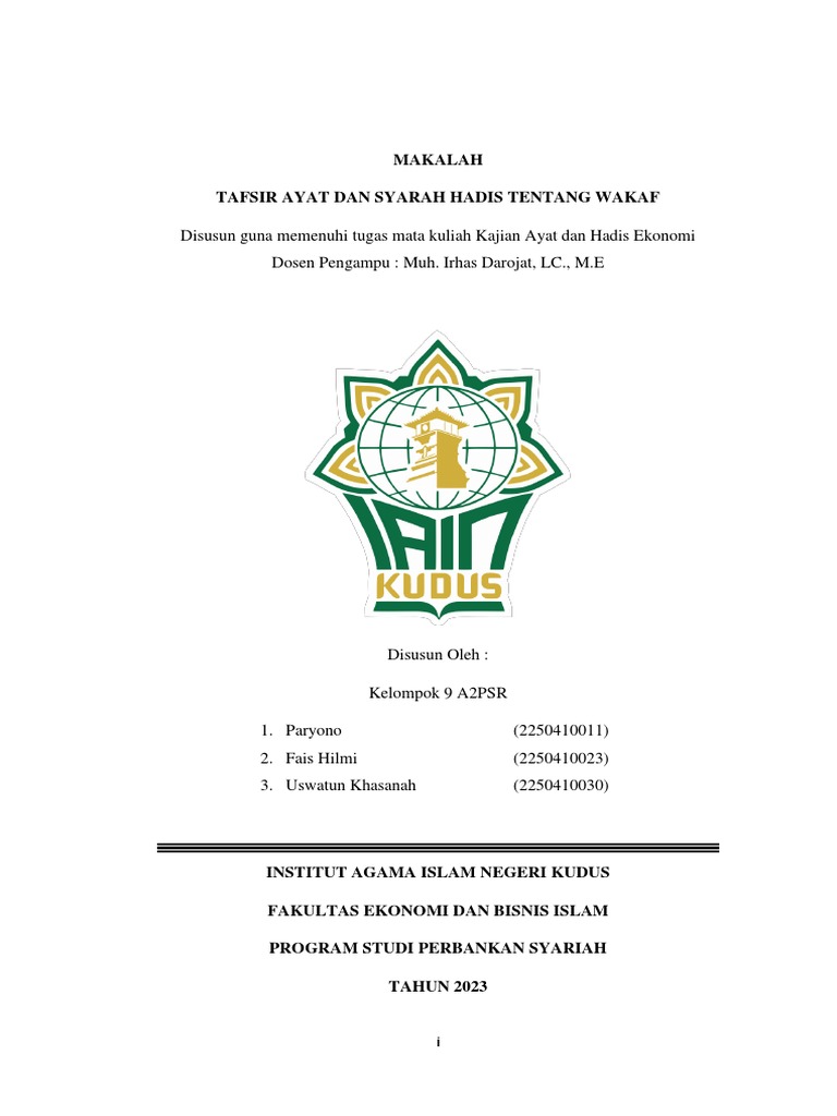 KELOMPOK 9 KAJIAN AYAT - TAFSIR AYAT DAN SYARAH HADIS TENTANG WAKAH - New. | PDF