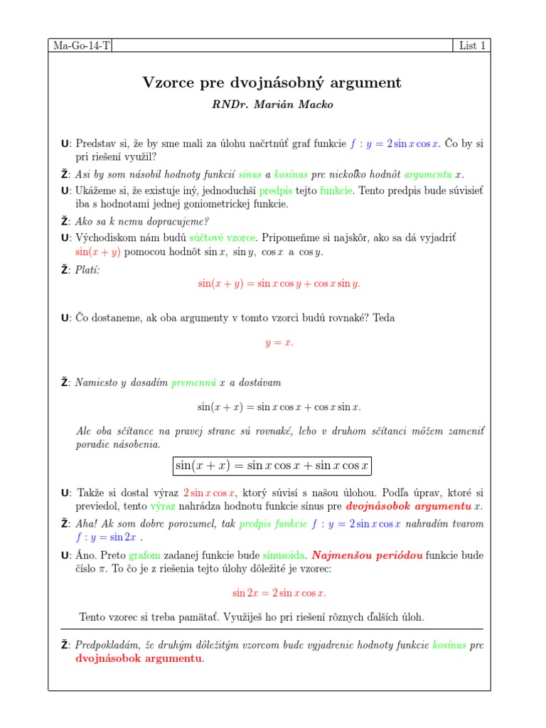 Vzorce Pre Dvojnásobný Argument | PDF