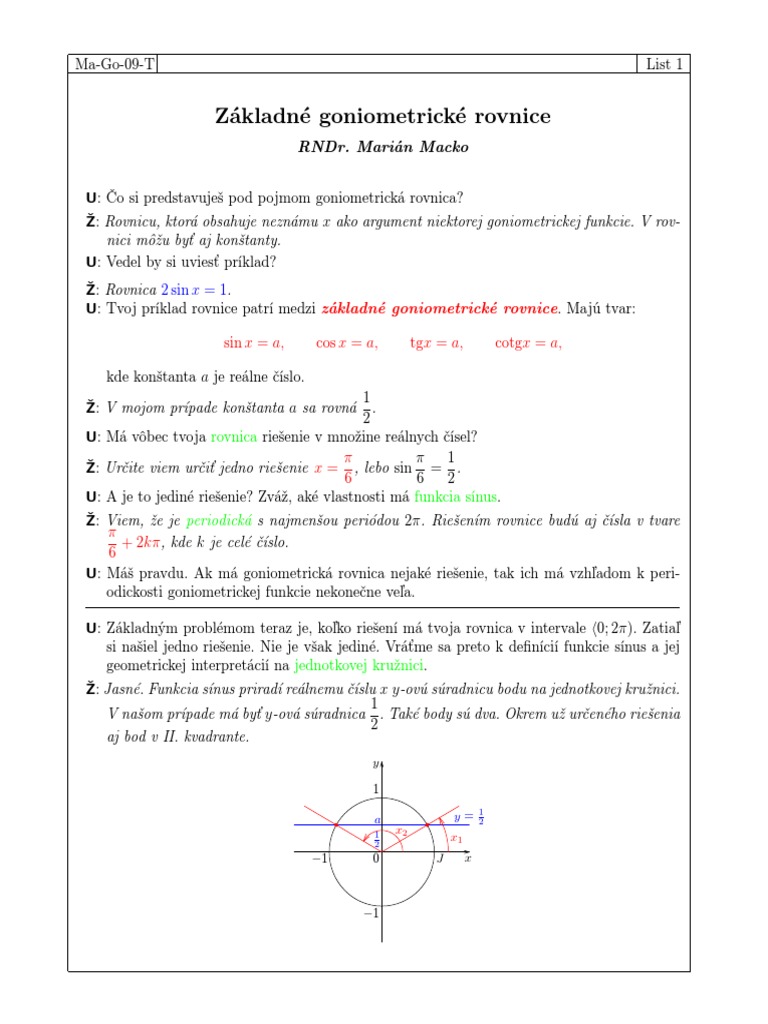 Základné Goniometrické Rovnice | PDF
