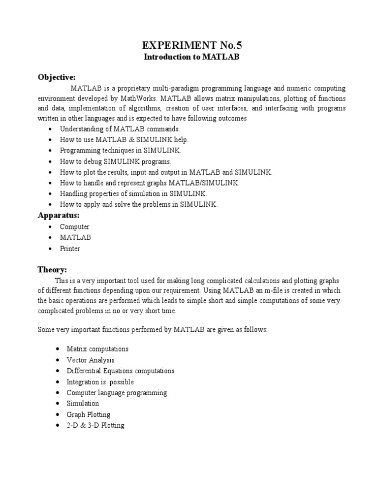 Experiment 5 | PDF | Matlab | Matrix (Mathematics)