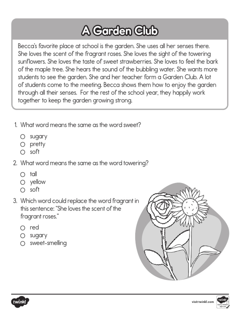 Second Grade A Garden Club Reading Passage Comprehension Activity | PDF