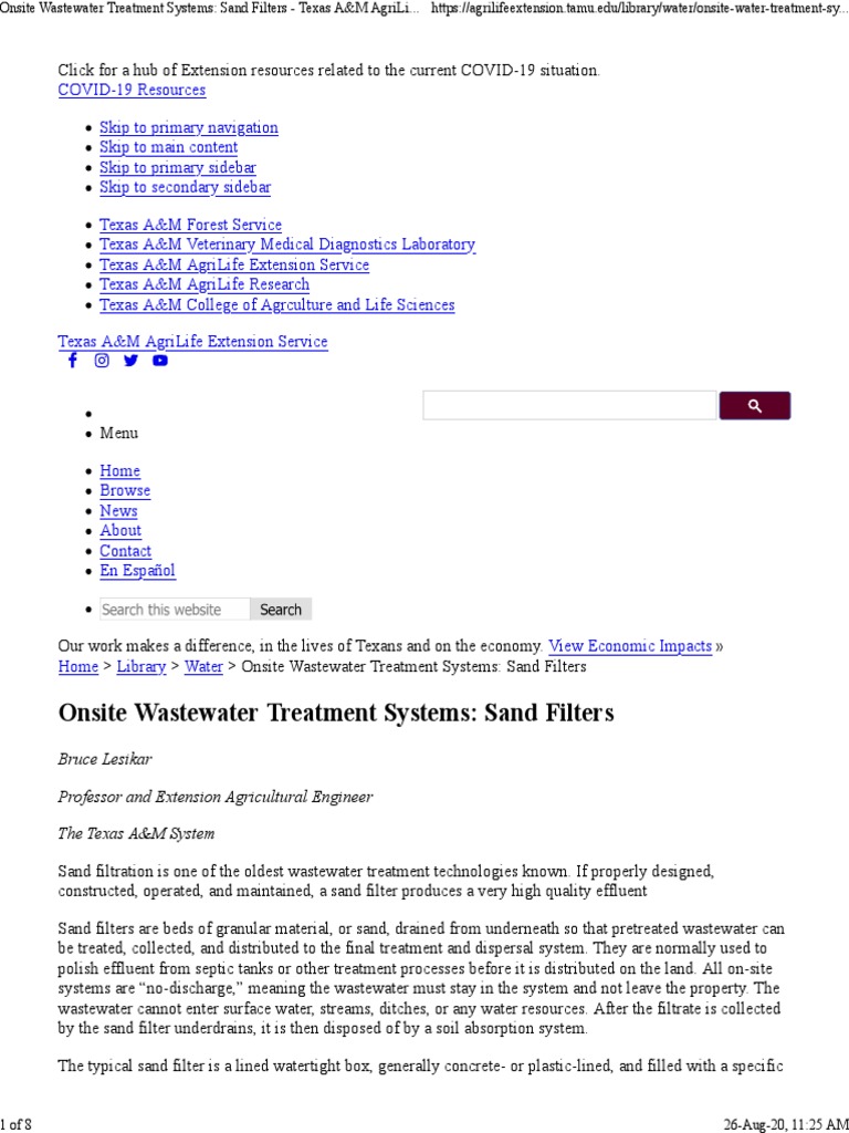 Intermittent Sand Filters for Wastewater | PDF | Filtration | Sewage ...