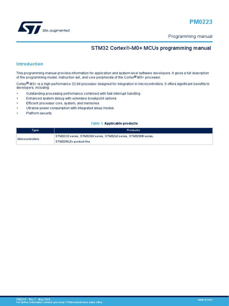 pm0223 stm32 Cortexm0 Mcus Programming Manual Stmicroelectronics | PDF | Microcontroller ...
