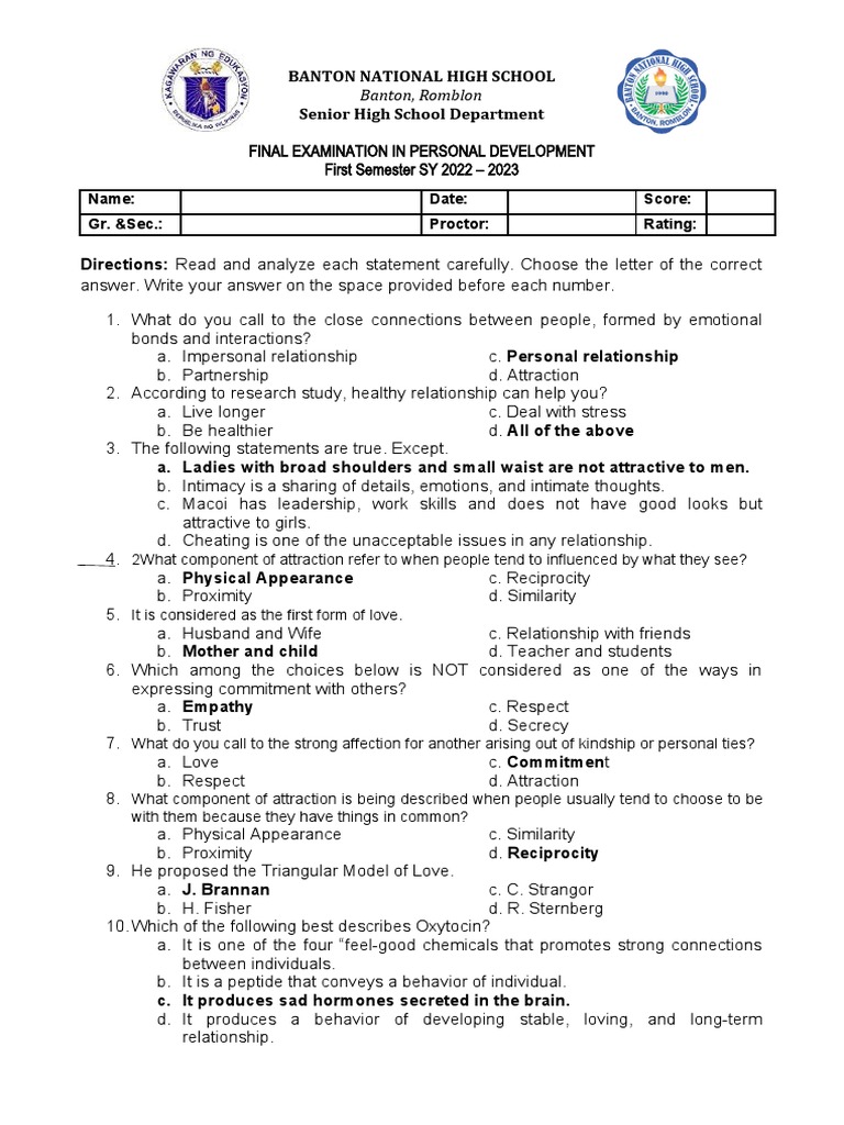 Final Personal Development | PDF | Family | Behavioural Sciences
