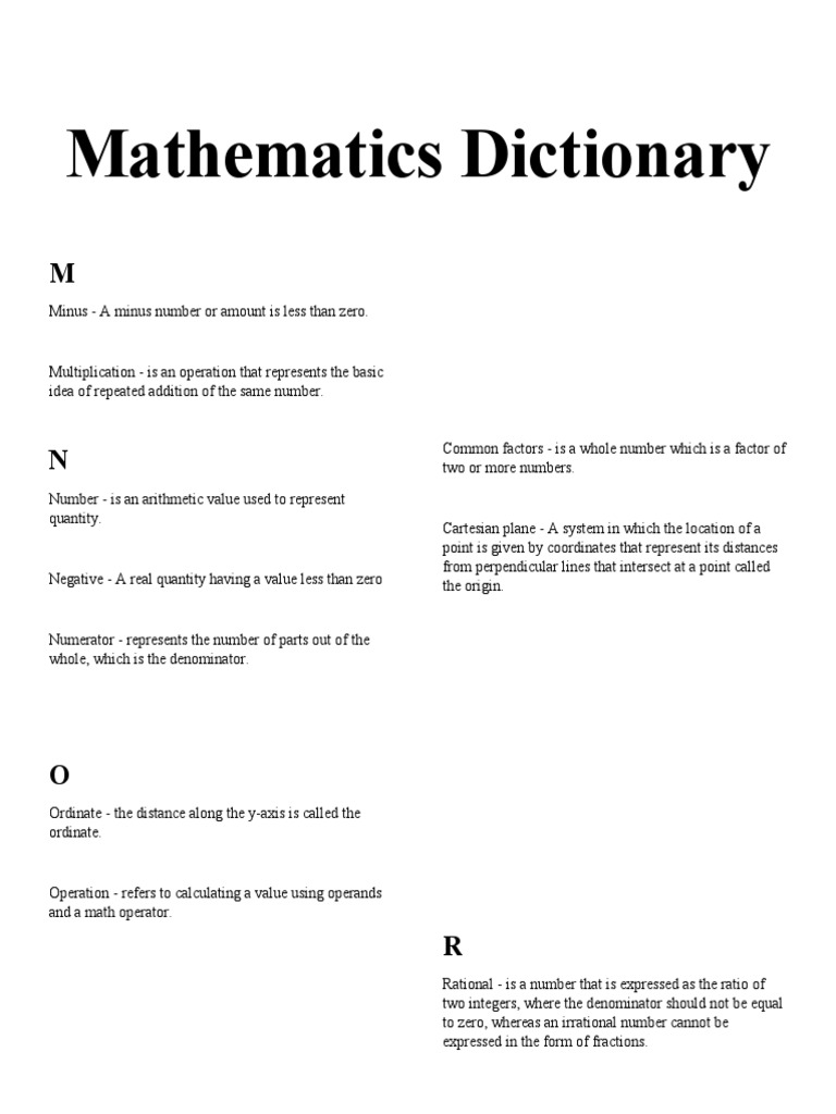 Math Dictionary | PDF | Numbers | Cartesian Coordinate System