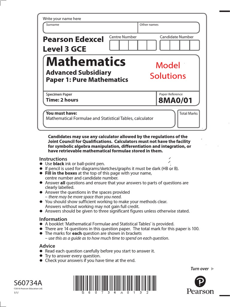 Edexcel Maths S1 Specimen Paper | PDF | Equations | Mathematics