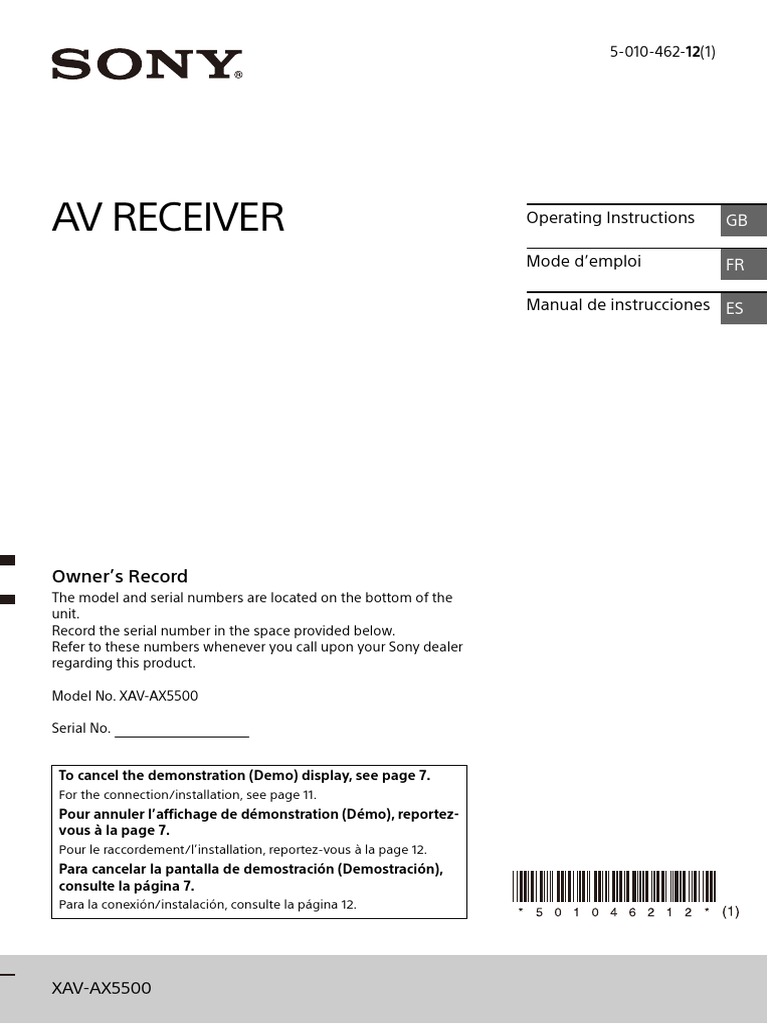 Sony XAV-AX5500 AV Receiver Manual | PDF | Bluetooth | Touchscreen