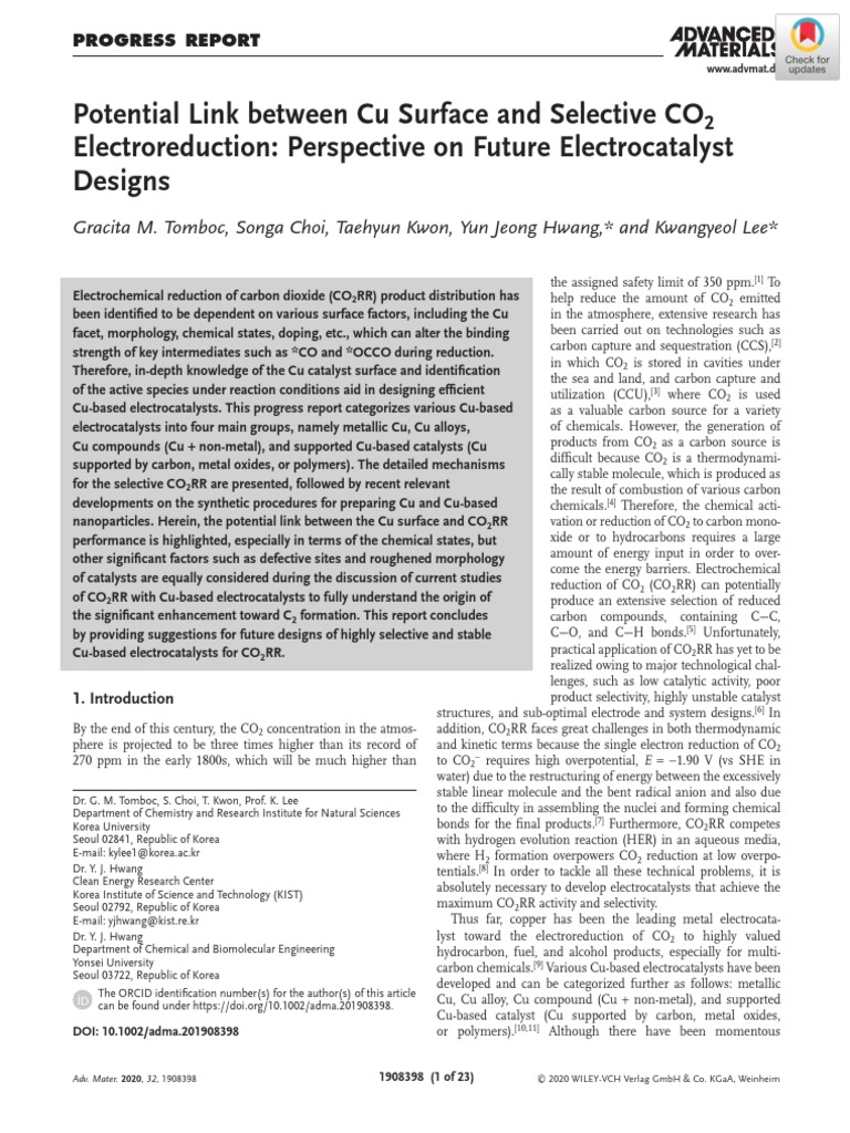 Adv. Mater. 2020, 32, 1908398 - CO2RR Review | PDF | Catalysis ...