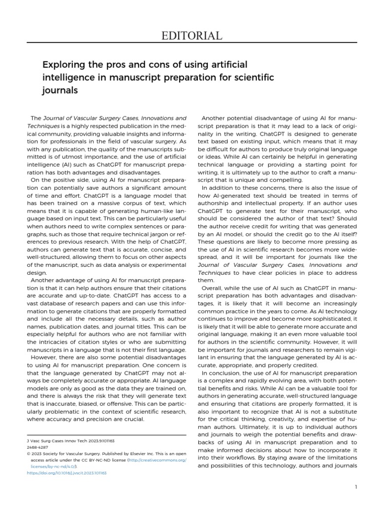 Pros and Cons of Using AI in Scientific Journals. 2023 | PDF | Artificial Intelligence ...