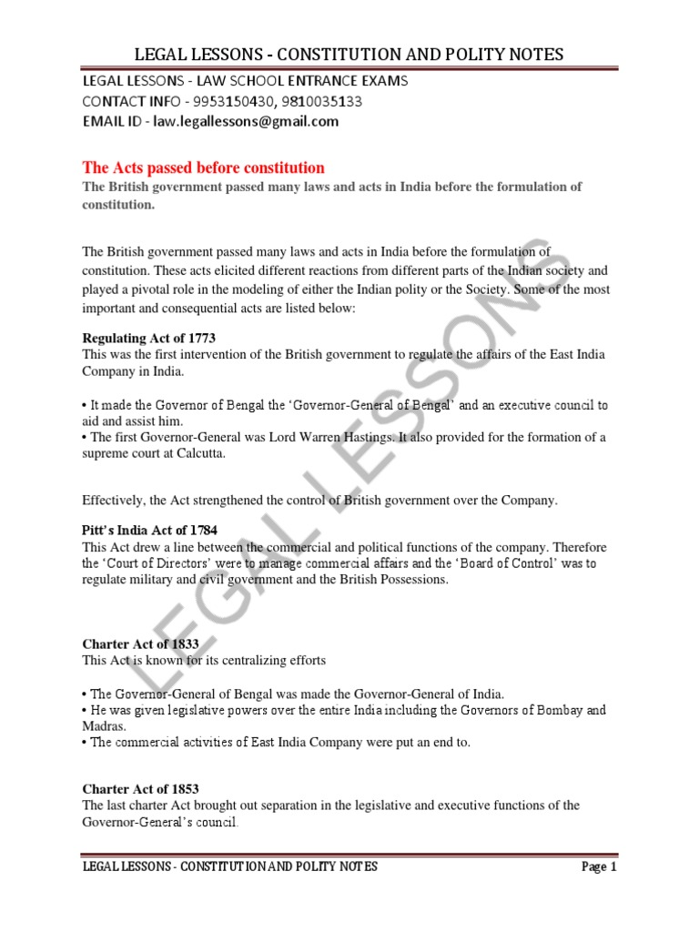 Legal Lessons - Constitution and Polity Notes | PDF | Writ | Habeas Corpus