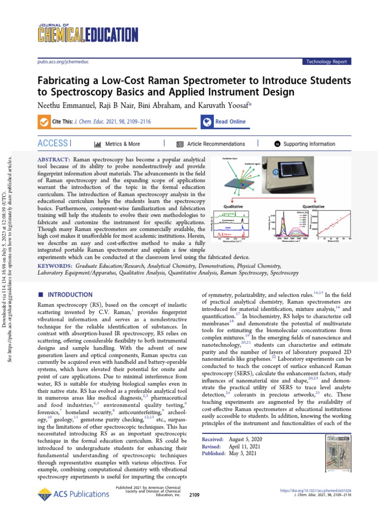 Article: Fabricating A Low-Cost Raman Spectrometer | PDF | Raman Spectroscopy | Laser