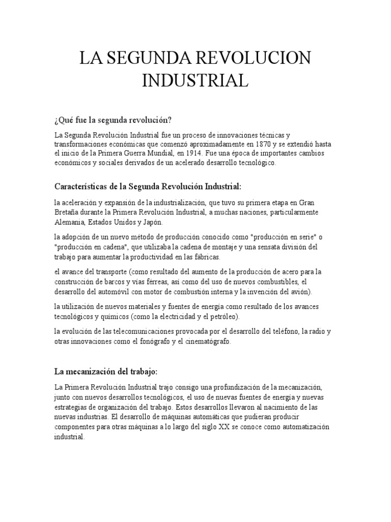 La Segunda Revolucion Industrial | PDF | Producción en masa | Revolución industrial