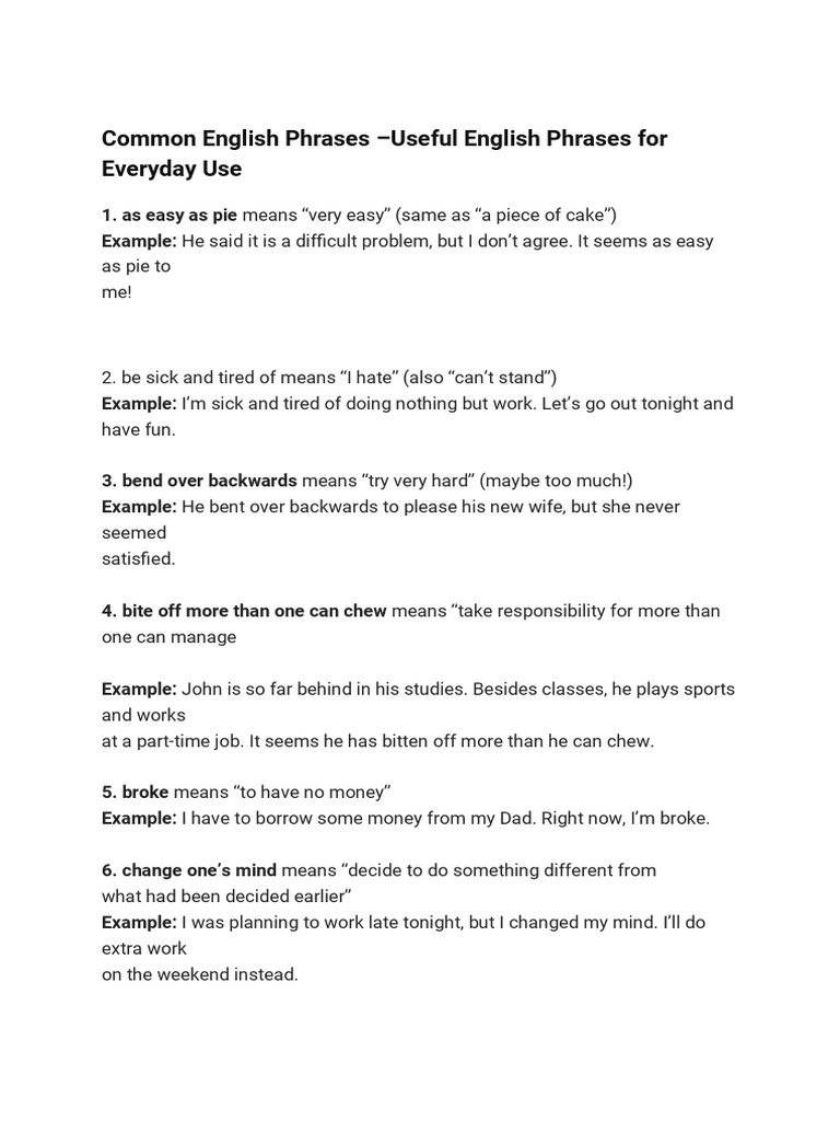 Common Phrases for Everyday English | PDF | Language Arts & Discipline ...
