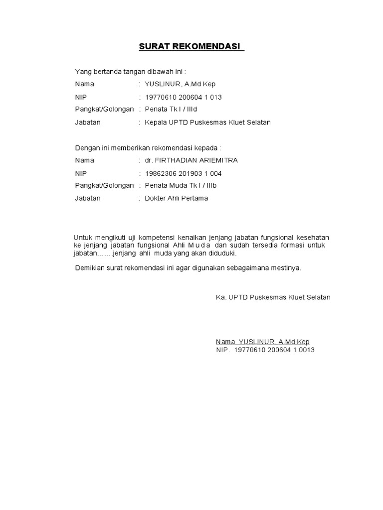 Surat Rekomendasi | PDF