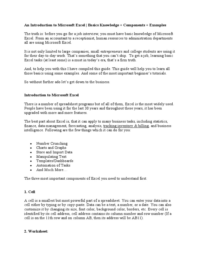 An Introduction To Microsoft Excel | PDF | Microsoft Excel | Worksheet