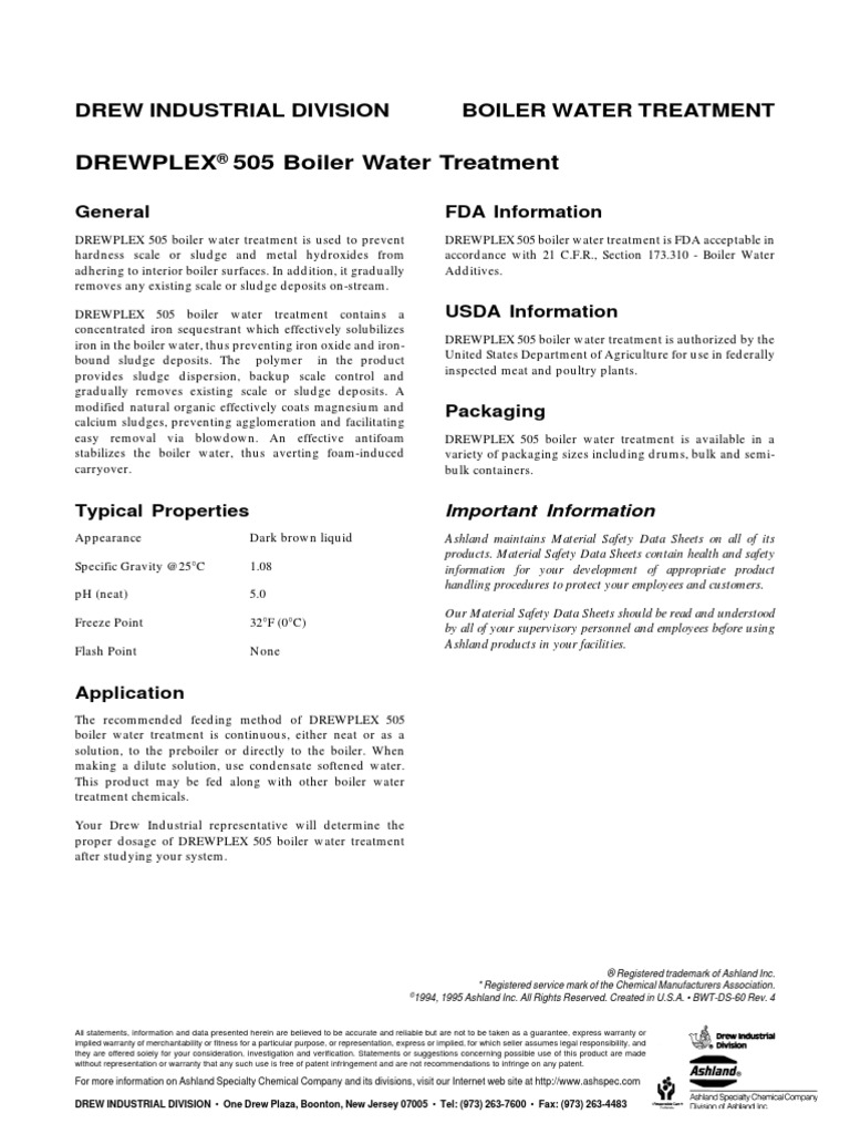 DREWPLEX 505 Pds | PDF | Water | Water Treatment