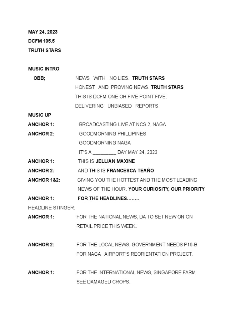 Broadcasting Script Pdf