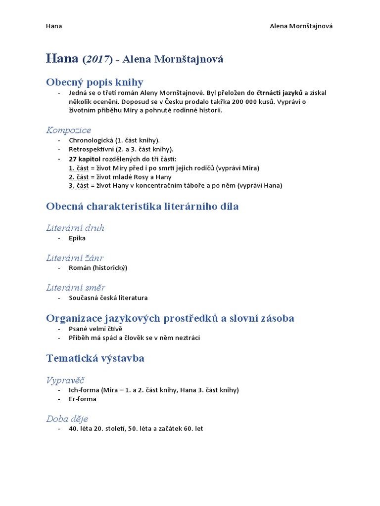 Hana - Alena Mornštajnová | PDF