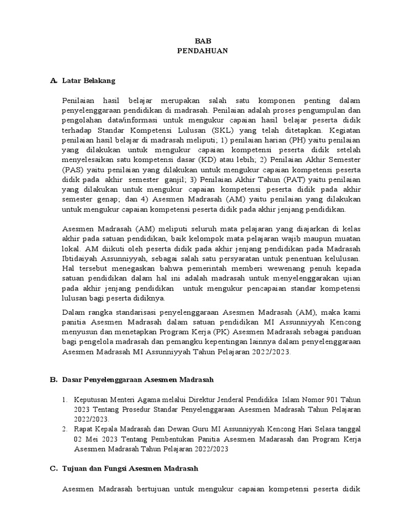 00-Program Kerja Asesmen Madrasah Tahun 2023 | PDF