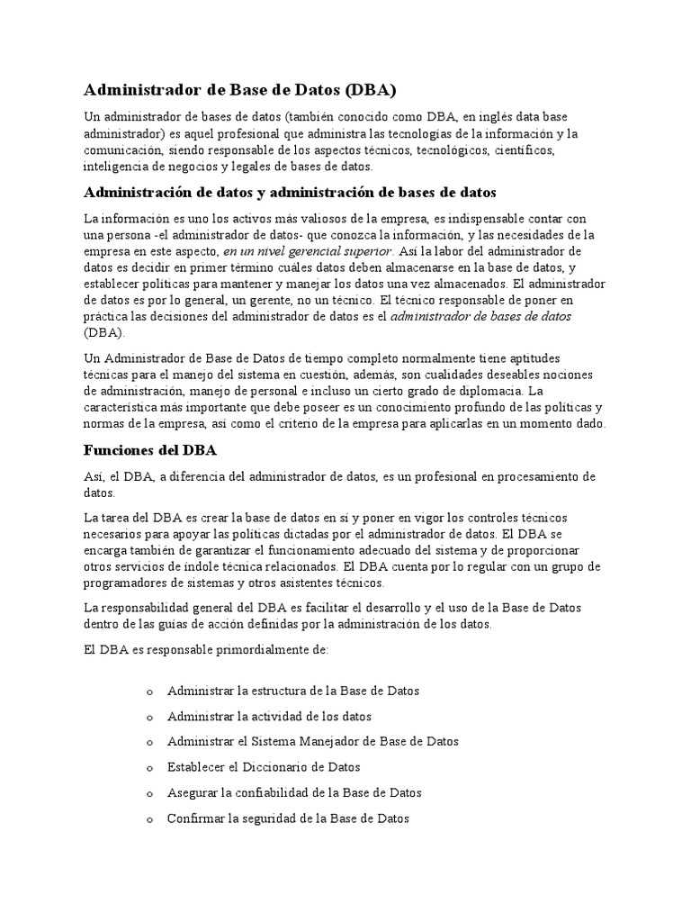Administrador de Base de Datos | PDF | Bases de datos | Usuario (informática)