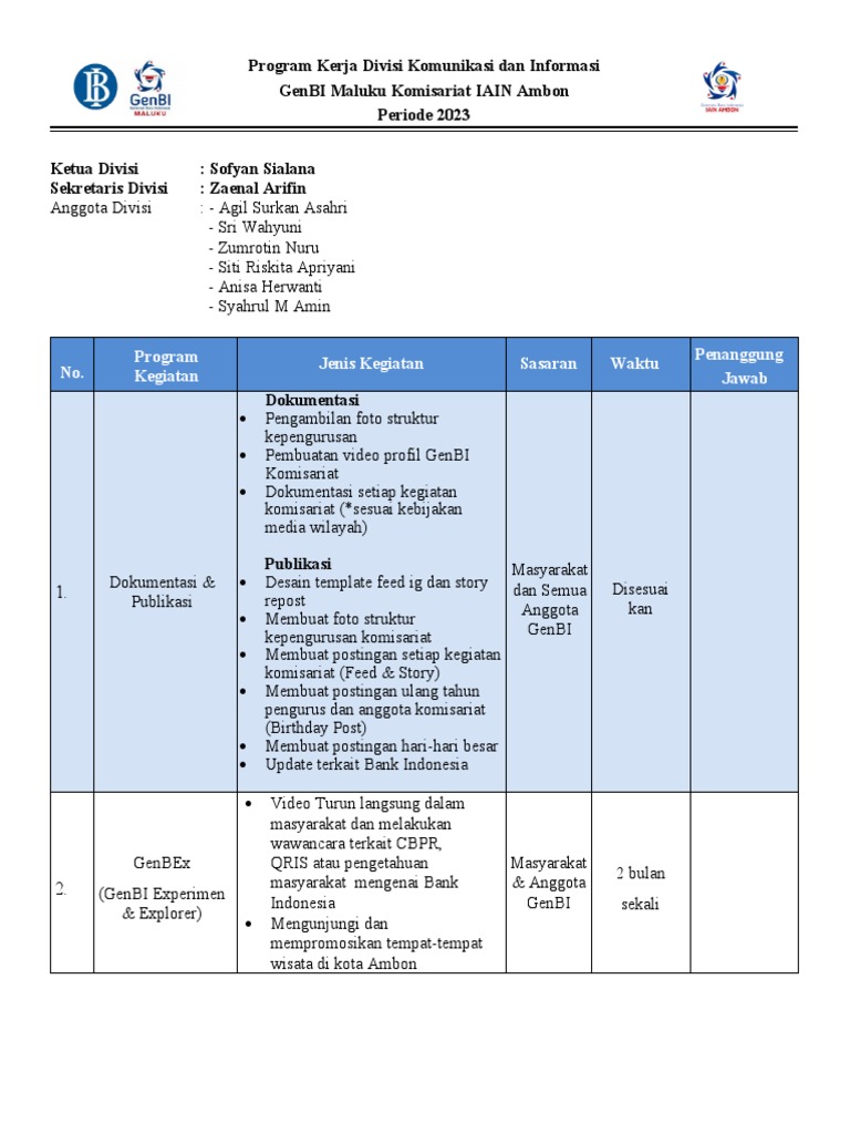 Program Kerja Divisi Kominfo 2023-1 | PDF