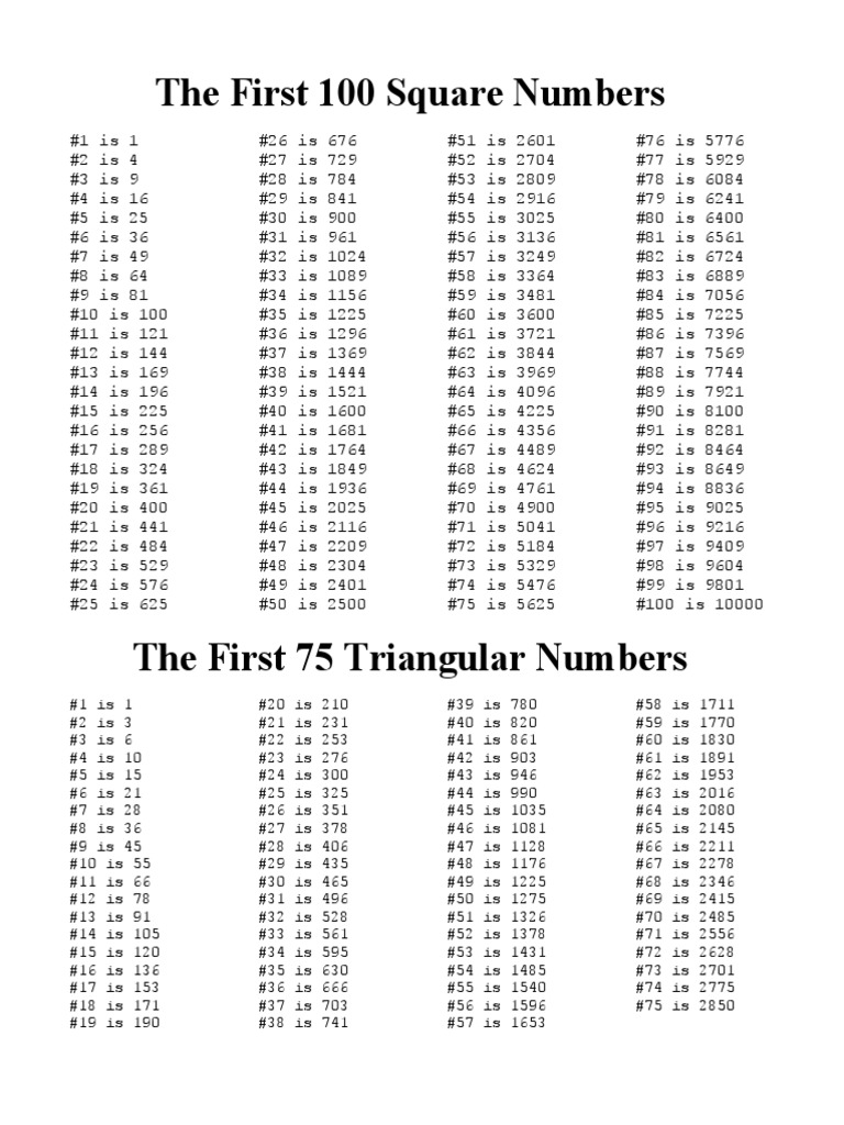 Square and Triangular Numbers | PDF | Numbers Square and Triangular Numbers | PDF | Numbers