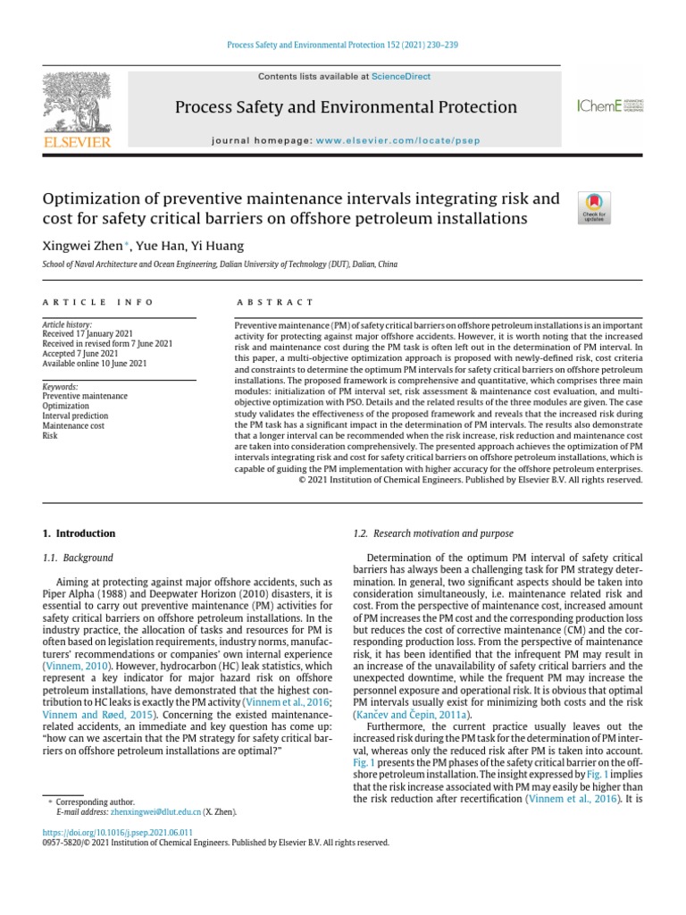 Optimization of Preventive Maintenance Intervals Integrating Risk and Cost For Safety Critical ...