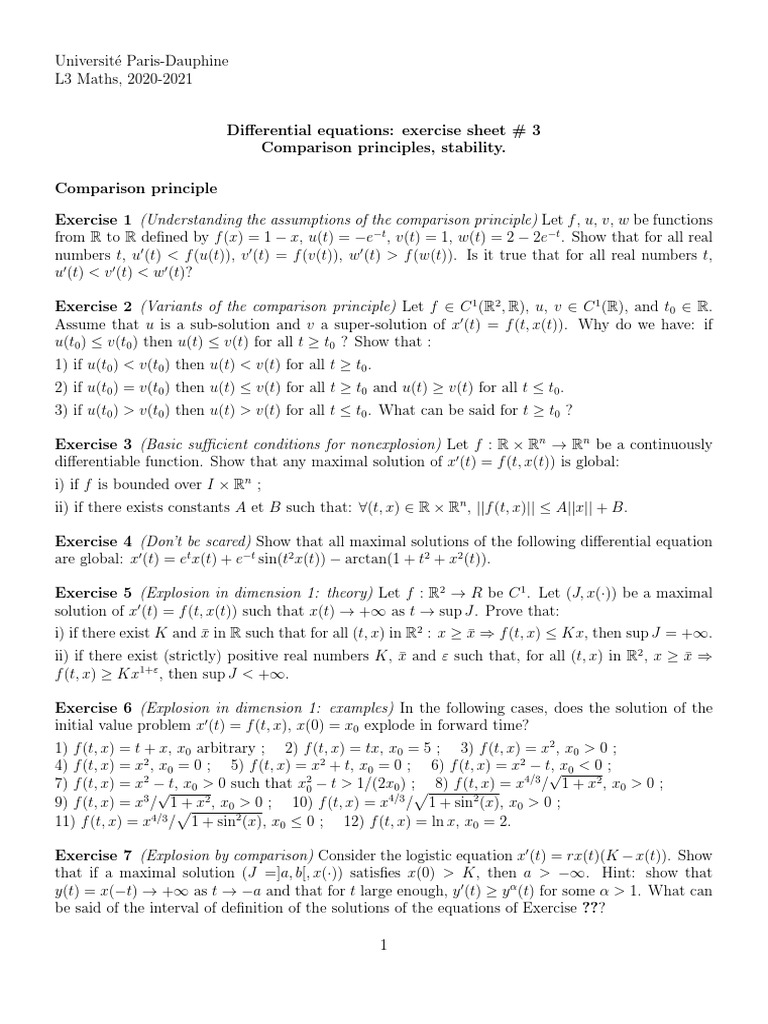Exercise Sheet-3 | PDF | Stability Theory | Differential Calculus