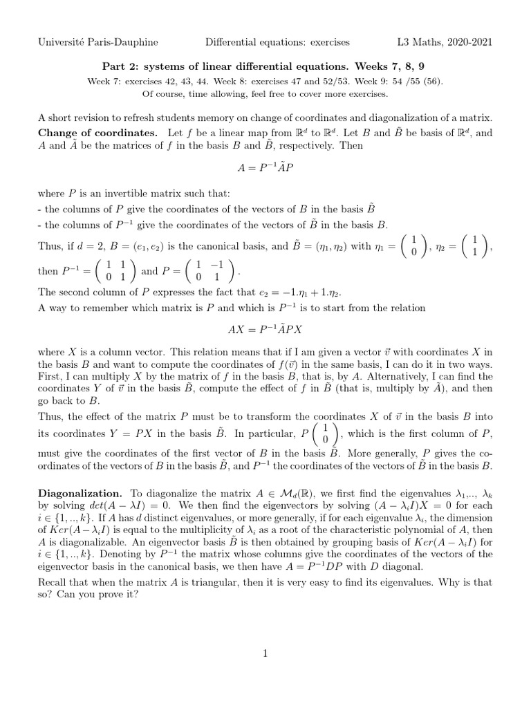 Exercise Sheet 2 Pdf Eigenvalues And Eigenvectors Matrix
