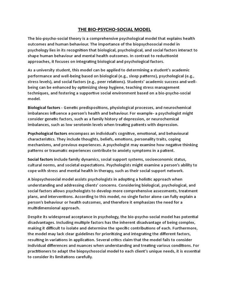 Assignment__Shreya Rajesh_The bio psycho social model | PDF ...