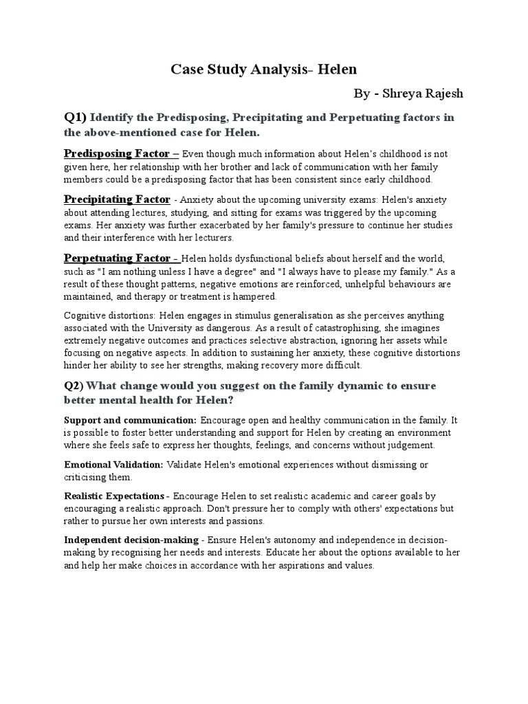 Shreya Rajesh - Case Study Analysis | PDF | Anxiety | Cognitive Therapy